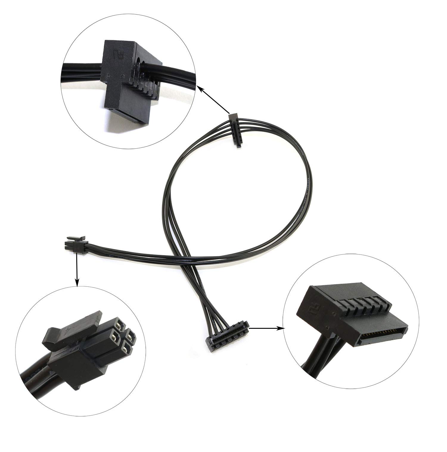 RuiLing 2pcs Black Motherboard ATX Mini 4 Pin to 2X Right-Angle 15 Pin SATA Hard Drive HDD Power Supply Adapter Cable 18AWG 19.7 Inch for Lenovo