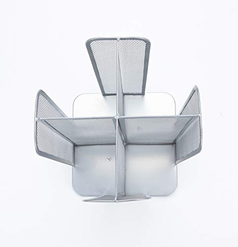 Mind Reader Carousel Cup and Lid Organizer, 4 Compartment, Silver Metal Mesh, 8" L x 8" W x 12" H
