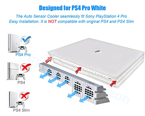 ElecGear Auto Cooling Fan for PS4 Pro, External USB Cooler Automatic Temperature Sensor Controlled Radiator Heat Exhaust Works with Playstation 4 Pro CUH-7xxx White