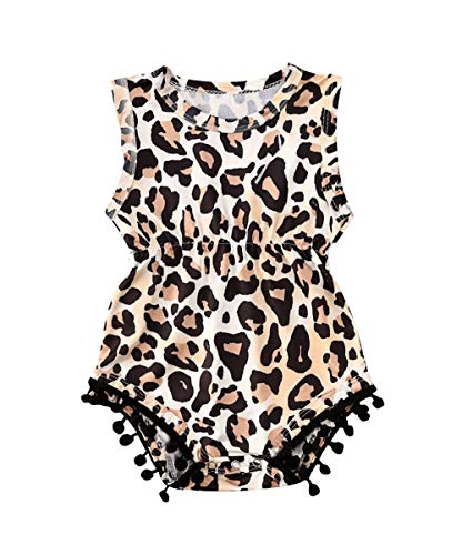 Newborn Kids Baby Girls Clothes Floral Jumpsuit Romper Playsuit Backless Ruffle Headband Sunsuit Outfits (Leopard, 6-12 Months)