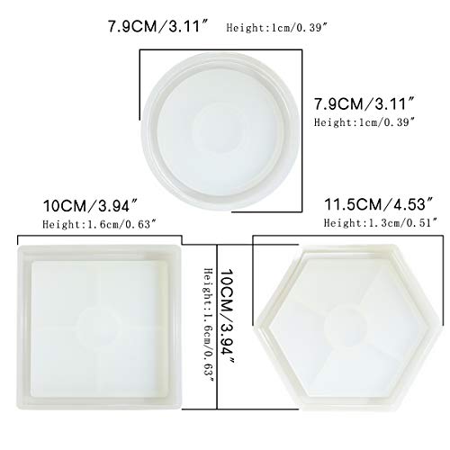 3 Pack DIY Coaster Silicone Molds for Resin, Epoxy Resin Molds Ashtray for Casting Eco-Friendly Sturdy Hexagon Square Round Mold Bottom Bracket for Casting with Resin,Concrete,Cement