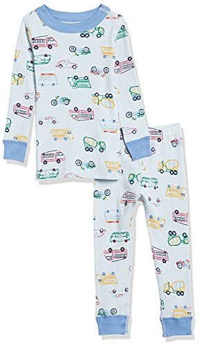 Moon and Back by Hanna Andersson Baby Girls' Organic Cotton Long-Sleeve Top and Bottom Pajama Set, Pack of 2, Light Blue, Cars/Trucks/Bikes, 18-24 Months