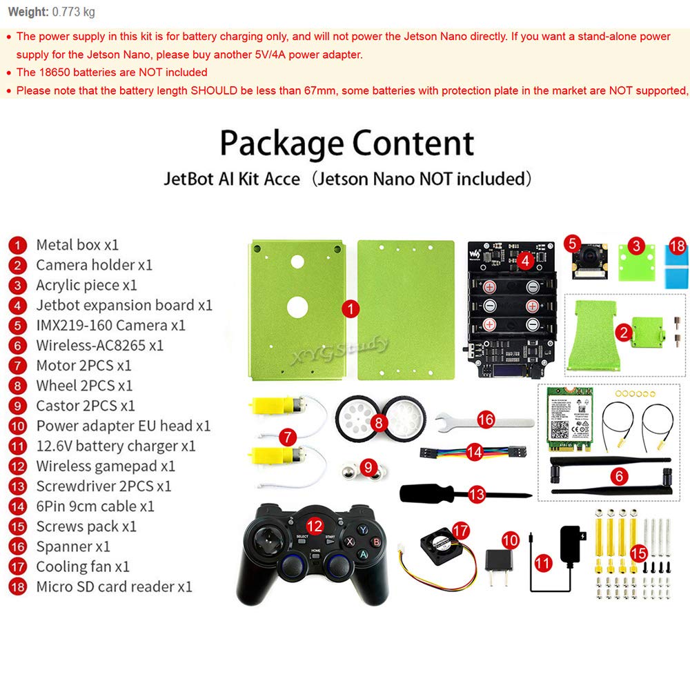 JetBot AI Kit Based on Jetson Nano to Build Smart AI-Based Robot JetBot with Front Camera Eye and ROS Nodes Code Dual Mode Wireless WiFi Bluetooth Facial Recognition Object Tracking etc @XYGStudy