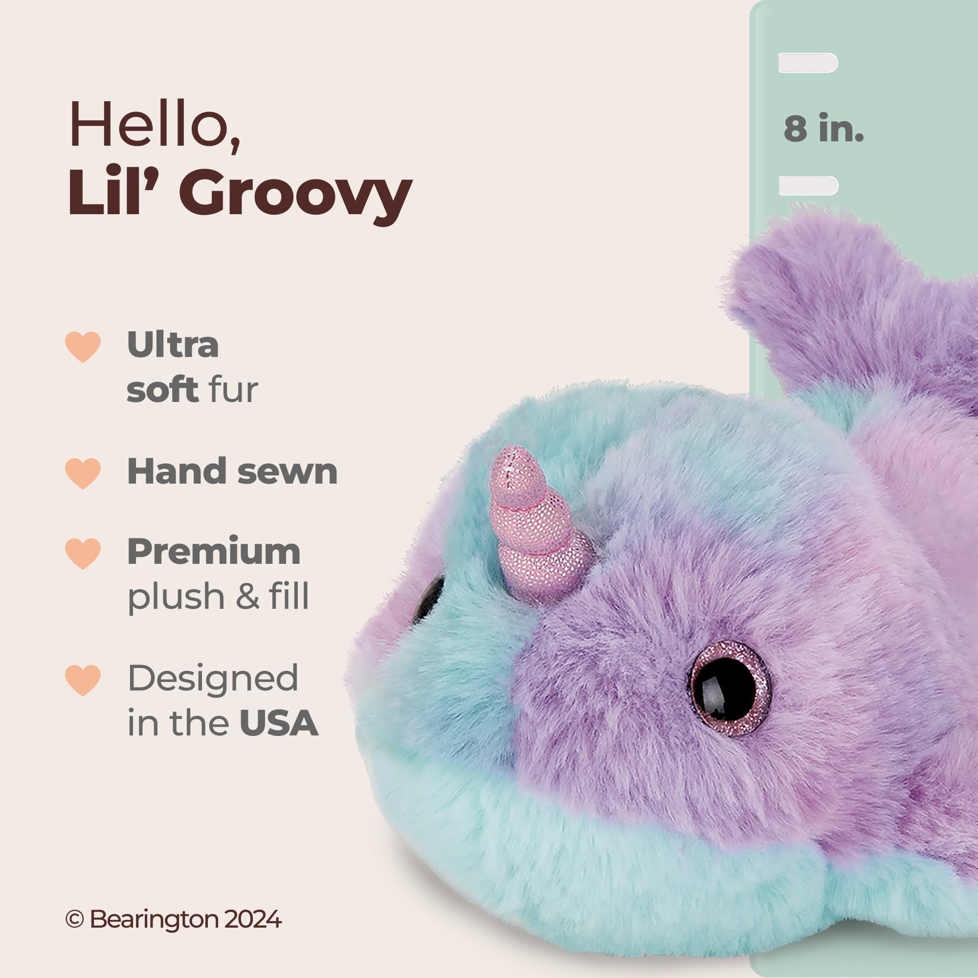Bearington Lil Groovy Plush Stuffed Animal Rainbow Narwhal, 8 inches