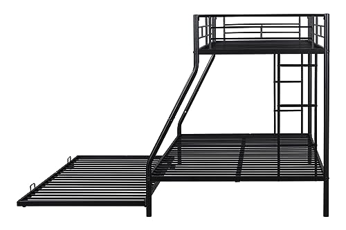 BIADNBZ Twin Over Full Bunk Bed with Trundle and 2 Built-in Ladders, Metal Heavy-Duty BunkBed Frame for Kids Teens Adults Bedroom, Black