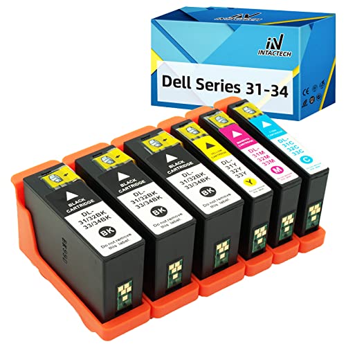 Intactech 6 Pack Compatible Dell Series 31 32 33 34 Ink Cartridges Work for Dell V525w V725w Printer (3 Black, 1 Cyan, 1 Magenta, 1 Yellow)