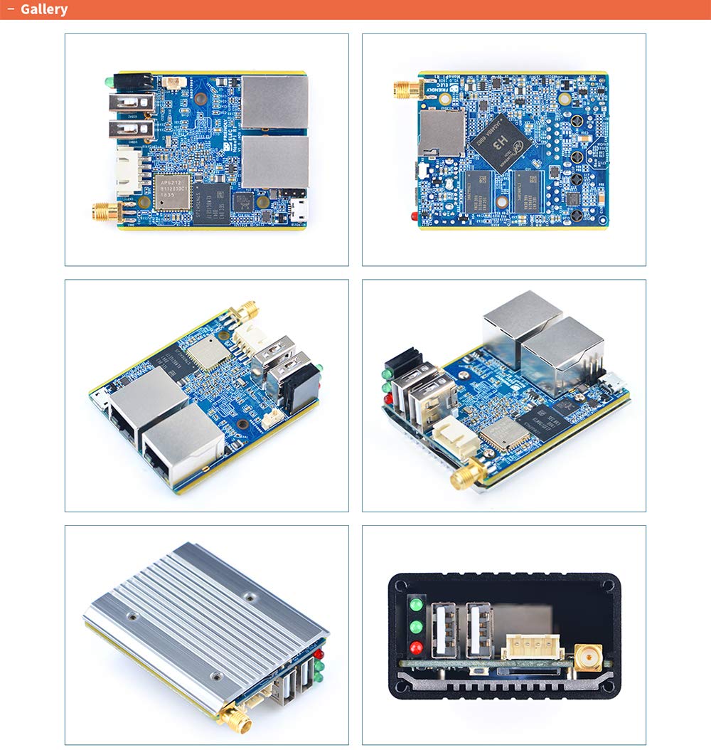 NanoPi R1 Allwinner RAM 1GB H3 Dual Ethernet Port, Wifi & BT, onboard eMMC with USB & Serial Port for loT