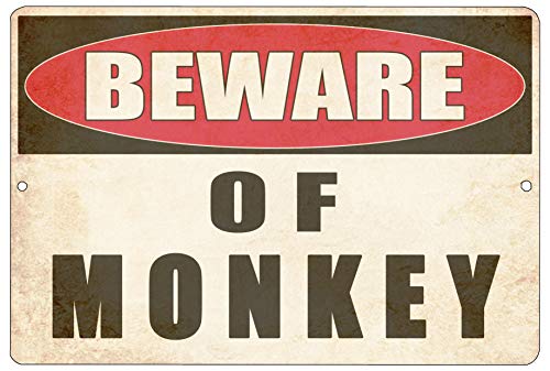 Rogue River Tactical Funny Sarcastic Metal Tin Sign Wall Decor Man Cave Bar Yard Wall Warning Beware of Monkey