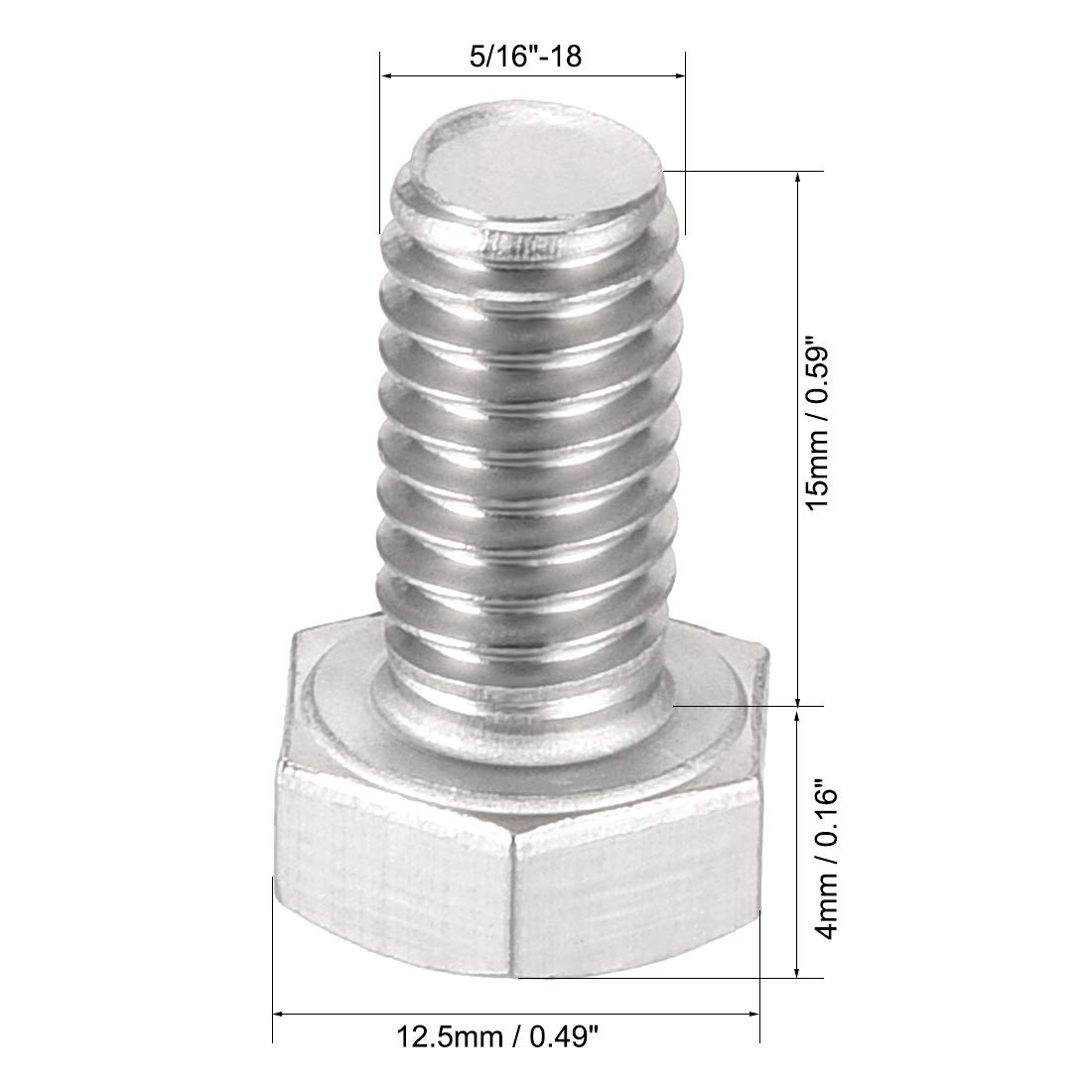 uxcell 5/16-18x5/8 Hex Bolts 304 Stainless Steel Hexagon Screw Bolt 6pcs
