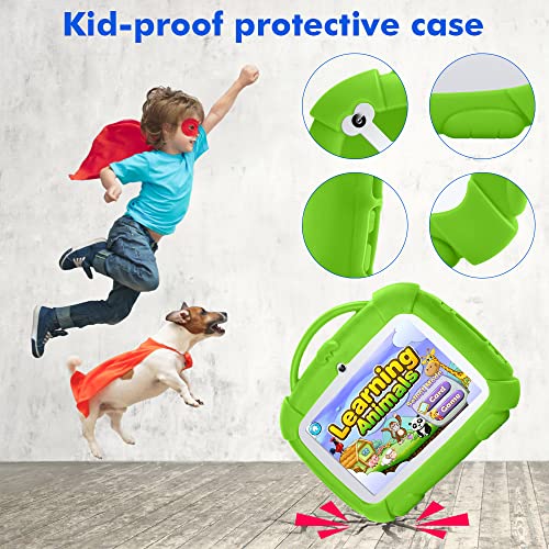 Padgene Kids Tablet 7 Inch,Android 9.0 Parental Control Kids Mode Pre-Installed WiFi Tablet Learning Games Camera IPS HD Display 1 GB+16GB with Kid-Proof Case (7 Inch, Green)