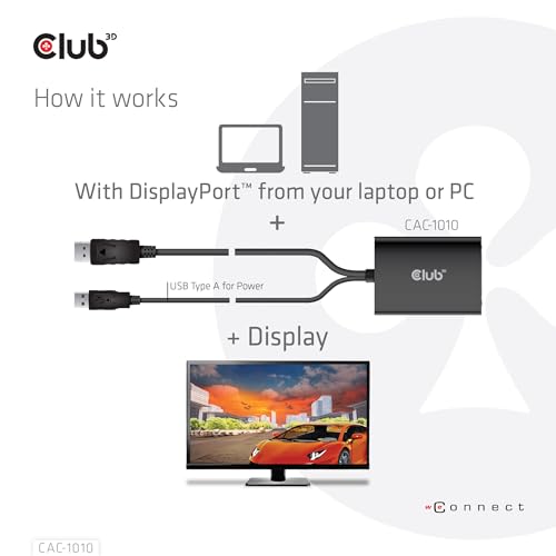 Club 3D CAC-1010 DisplayPort to DVI Dual-Link DVI-D Active Adapter for Your Monitor/Display - USB A Powered β 2560x1600 Resolution HDCP Supported NOT for Apple Cinema Monitors, Black
