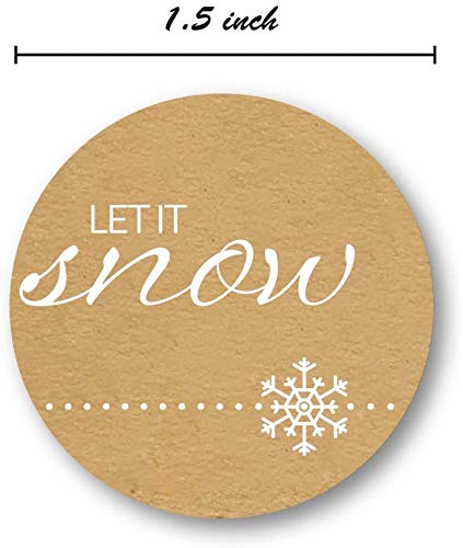Let It Snow Holiday Stickers / 500 Brown Kraft Winter Snowflake Labels / 1.5" Christmas Card Envelope Seals