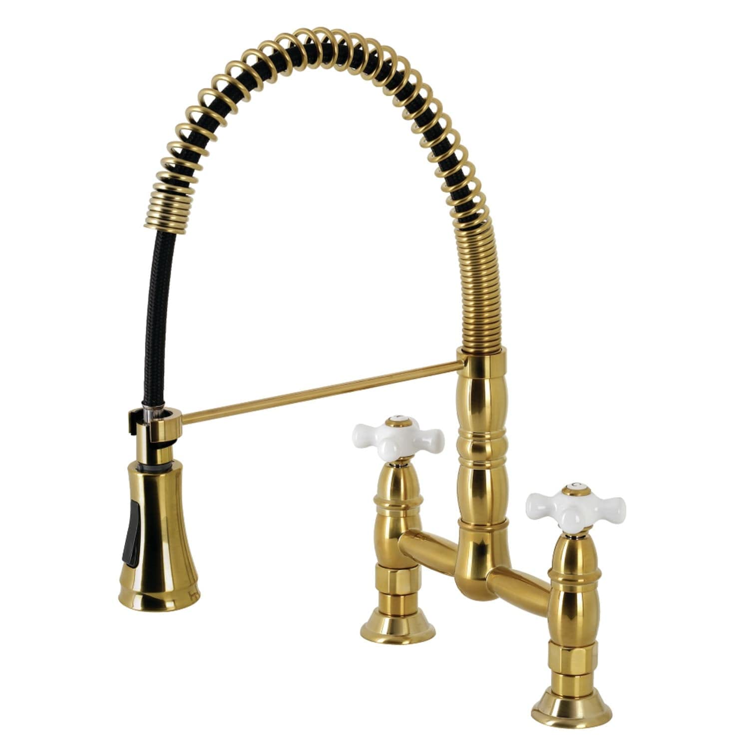 Kingston Brass Heritage Two-Handle Deck-Mount Pull-Down Sprayer Kitchen Faucet Polished Chrome Polished