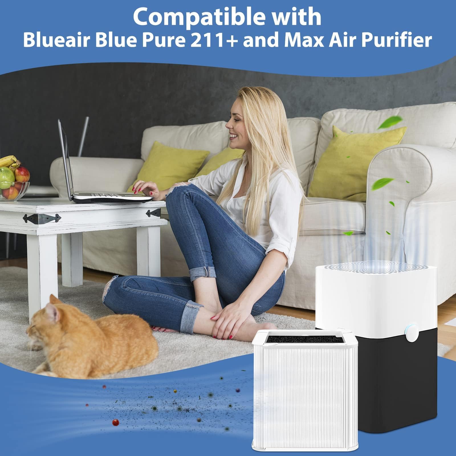 ADDUBEAU 2 Pack 211+ Replacement Filter Compatible with Blueair 211 Air Purifier, Foldable Particle and Activated Carbon Blue Pure Air Purifier Filter Replacement