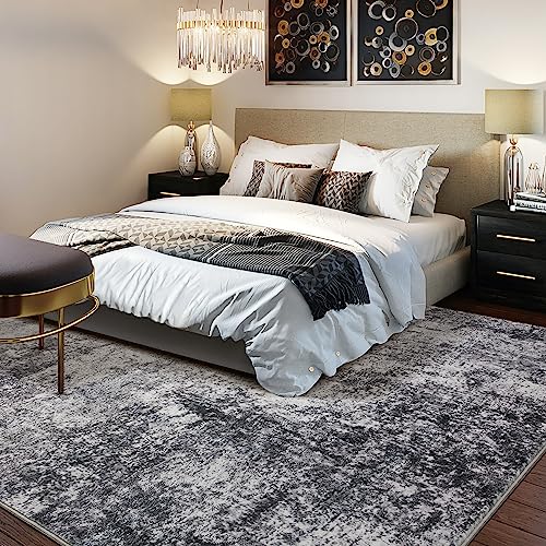 Area Rug Living Room Rugs - 8x10 Large Soft Indoor Neutral Modern Abstract Low Pile Washable Rug Carpet for Bedroom Dining Room Farmhouse Home Office - Grey