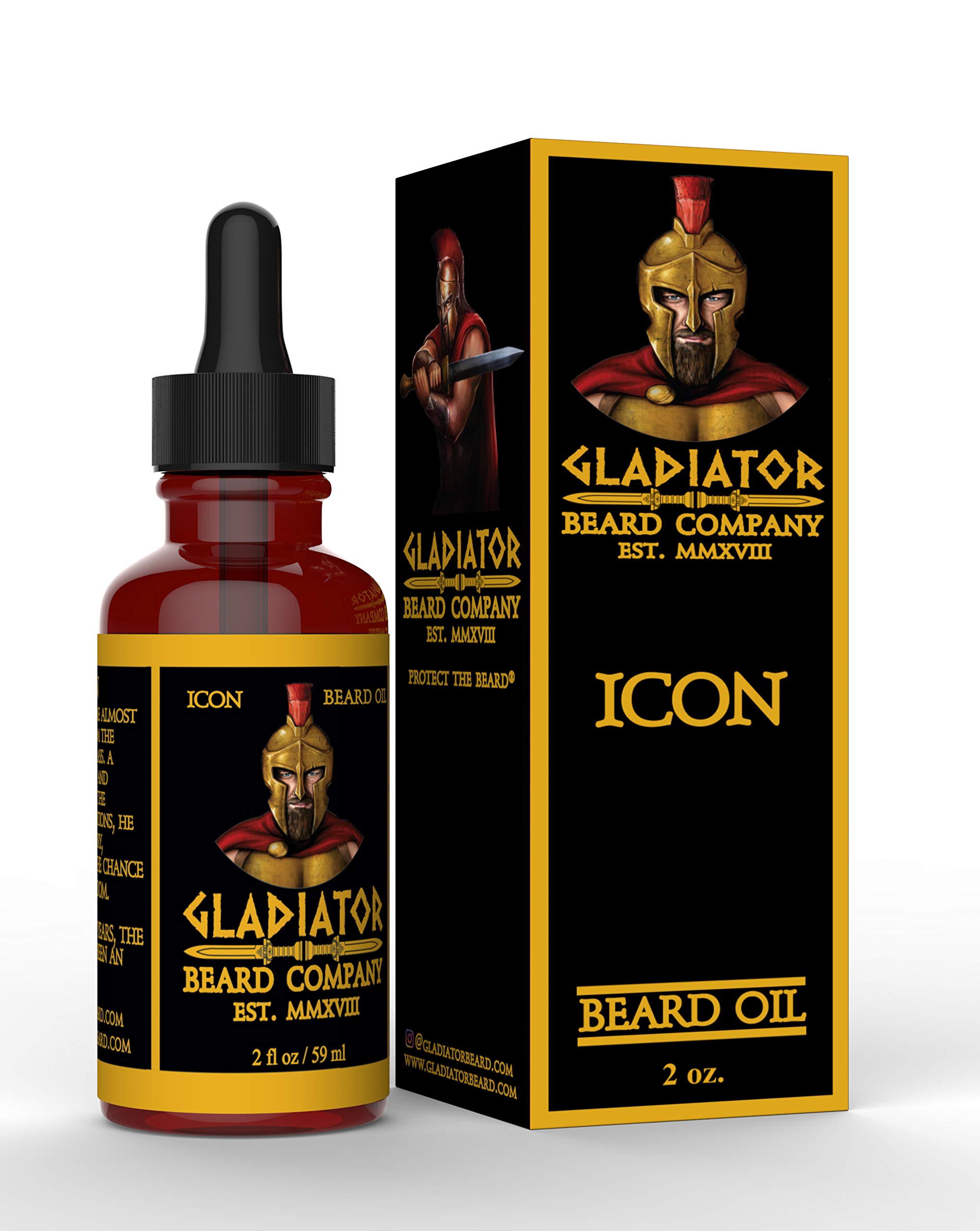 Gladiator Beard™ Oil (2 oz.) – Icon Scent – Ultra-Conditioning Formula with 9 All-Natural Carrier Oils Rich in Vitamin E to Soften and Strengthen Your Beard - Made in the USA