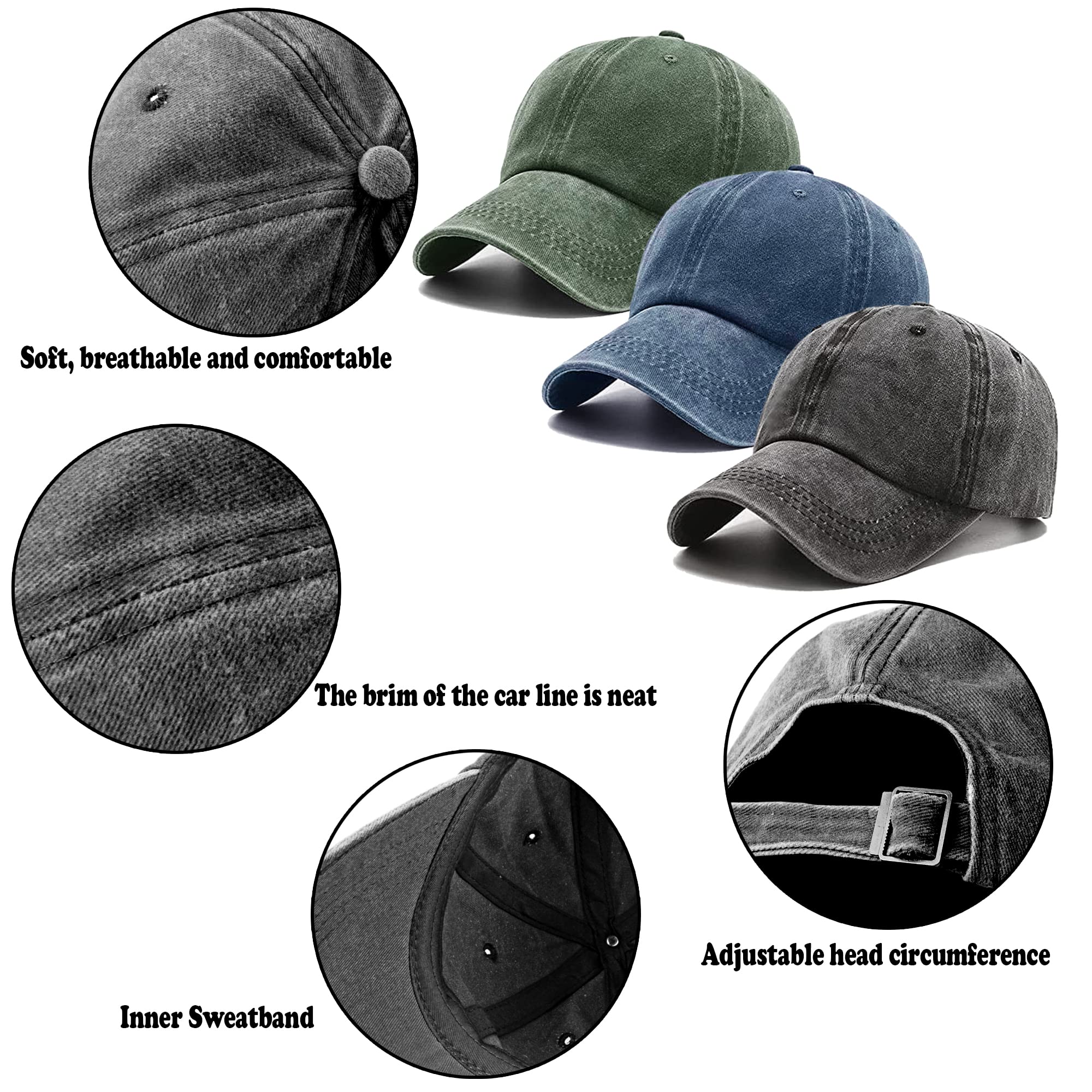3pcs Plain Blank Structured Baseball Cap, Extended Brim Cotton Dad Hat Adjustable Size for Men Women All Seasons (Beige+Grey+Black)