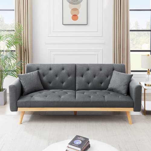 AWQM Futon Sofa Bed, Convertible Sofa for Living Room, Linen Couch Bed, Sleeper Sofa, Futon Couch Bed for Office, Small Space, Apartment, Dark Grey
