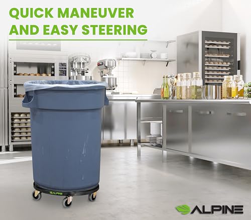 Alpine Rolling Brute Trash Can Dolly - Trash Can Dolly with Wheels/Trash Can Roller Base for Round 20, 32, 44, or 55 Gallon Garbage Bins, Heavy Duty Holds Up to 500lbs (Black)