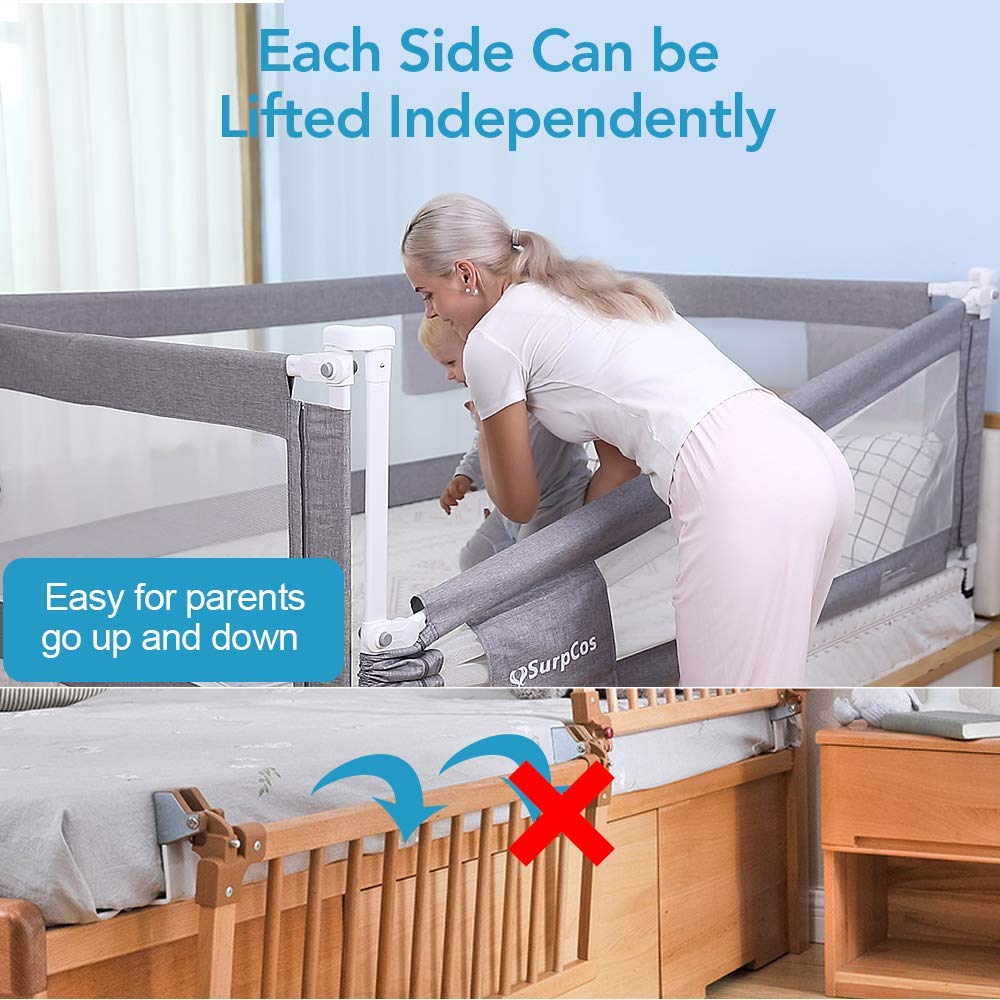 SURPCOS Bed Rails for Toddlers -New Upgraded Extra Long Bed Guardrail for Kids Great Fit for Twin, Double, Full-Size Queen & King Mattress, One Side 70.86" x 26" Grey