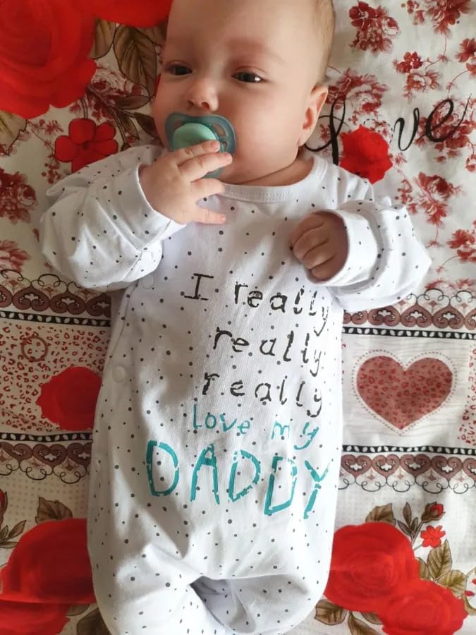 KuKitty Baby Boys Girls Romper I Really Love My Daddy and Mummy Print Jumpsuit (Daddy, 0-3 Months)