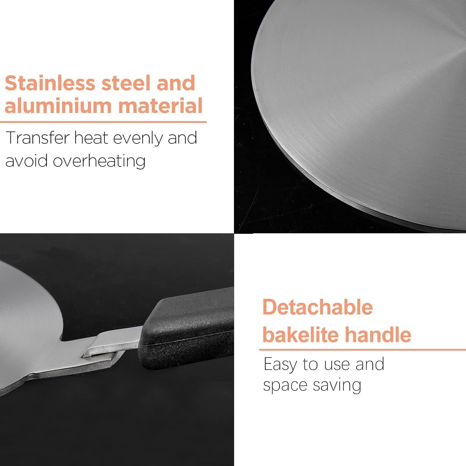 7.87inch Stainless Steel Induction Cooktop Adapter Plate, Heat Diffuser for Glass and Electric Cooktop, Detachable Handle