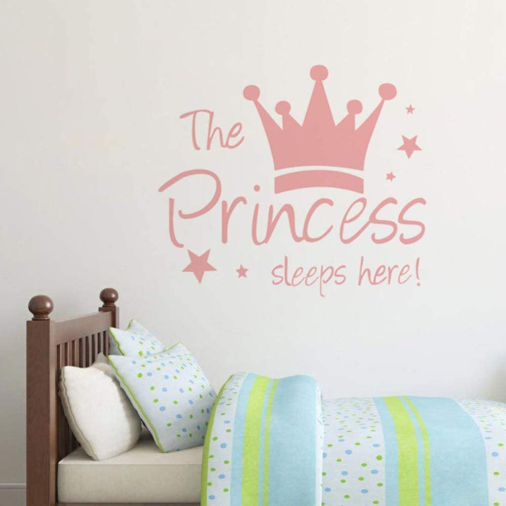 MASCARE Crown Star Wall Decal Princess Sleep Here Wall Sticker Wall Art Decor for Kids Bedroom Baby Nursery Removable Home Background Decoration