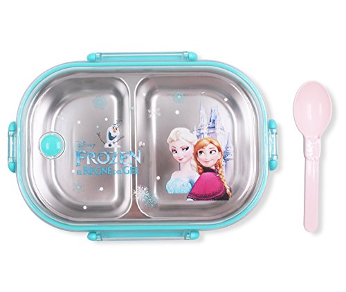FINEX Frozen Blue Bento Box Container Set with Clear Lid & Spoon - Princess Elsa Anna Olaf Snowman