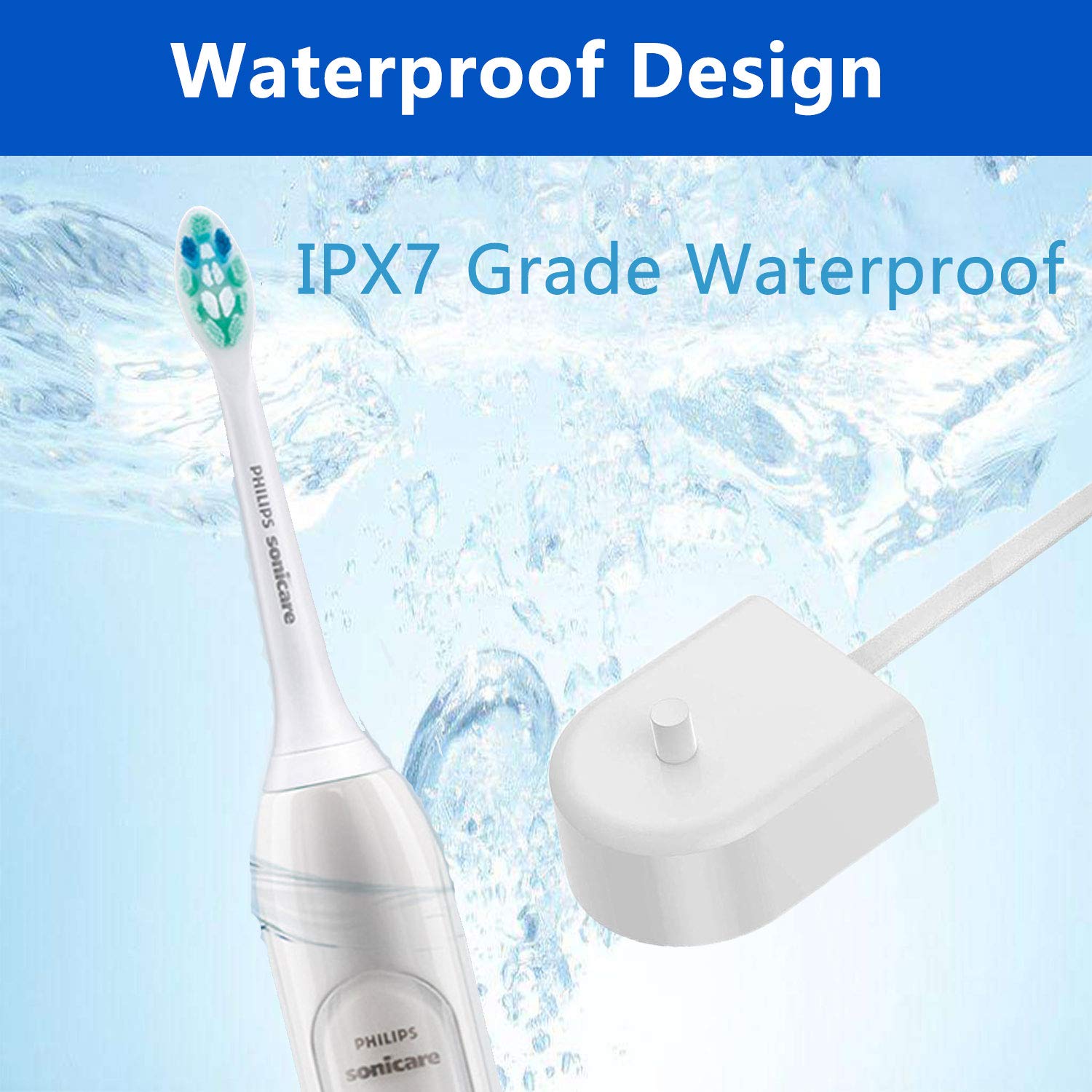 Replacement for Philips Sonicare Electric Toothbrush Charger Replacement HX6100 Charging Base Flosser, HX3000 / HX6000 / HX8000 / HX9000 Series Portable Waterproof Power Cord 3.3Ft