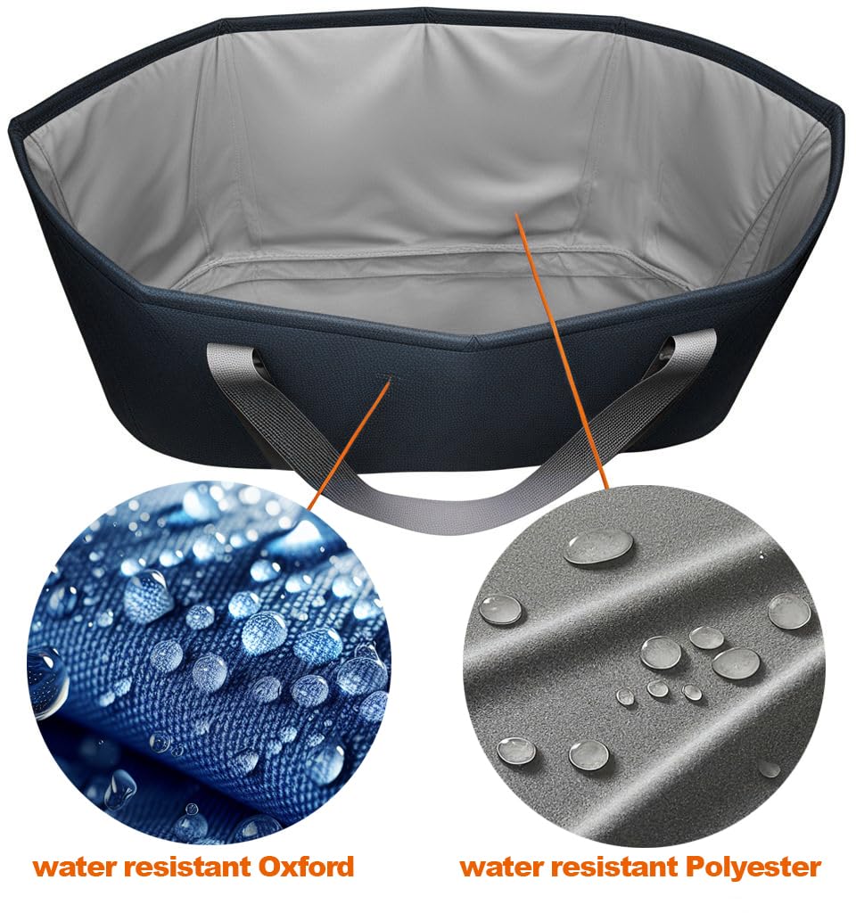 Foldable Laundry Basket 98.8L Waterproof Oxford Cloth Collapsible Laundry Basket with Plastic Supports on the Bag Opening and Sides - Black