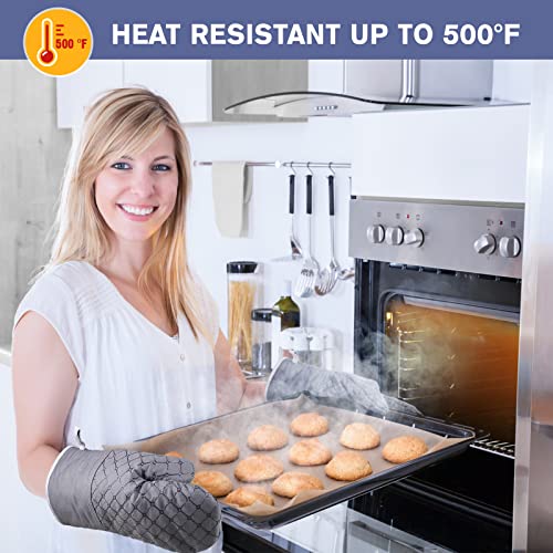 IXO 6Pcs Oven Mitts and Pot Holders, Oven Glove Heat Resistant 500℉ with Kitchen Towels Kitchen Mitts and Pot Holder Soft Cotton Lining and Non-Slip Silicone Surface for Baking, Cooking, BBQ(Grey)
