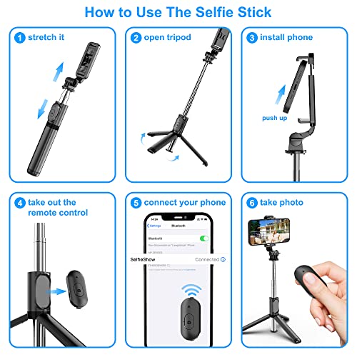 Selfie Stick, Extendable Selfie Stick Tripod with Wireless Remote and Tripod Stand, Portable, Lightweight, Compatible with iPhone 14 13 12 Pro Xs Max Xr X 8Plus 7, Samsung Smartphone and More