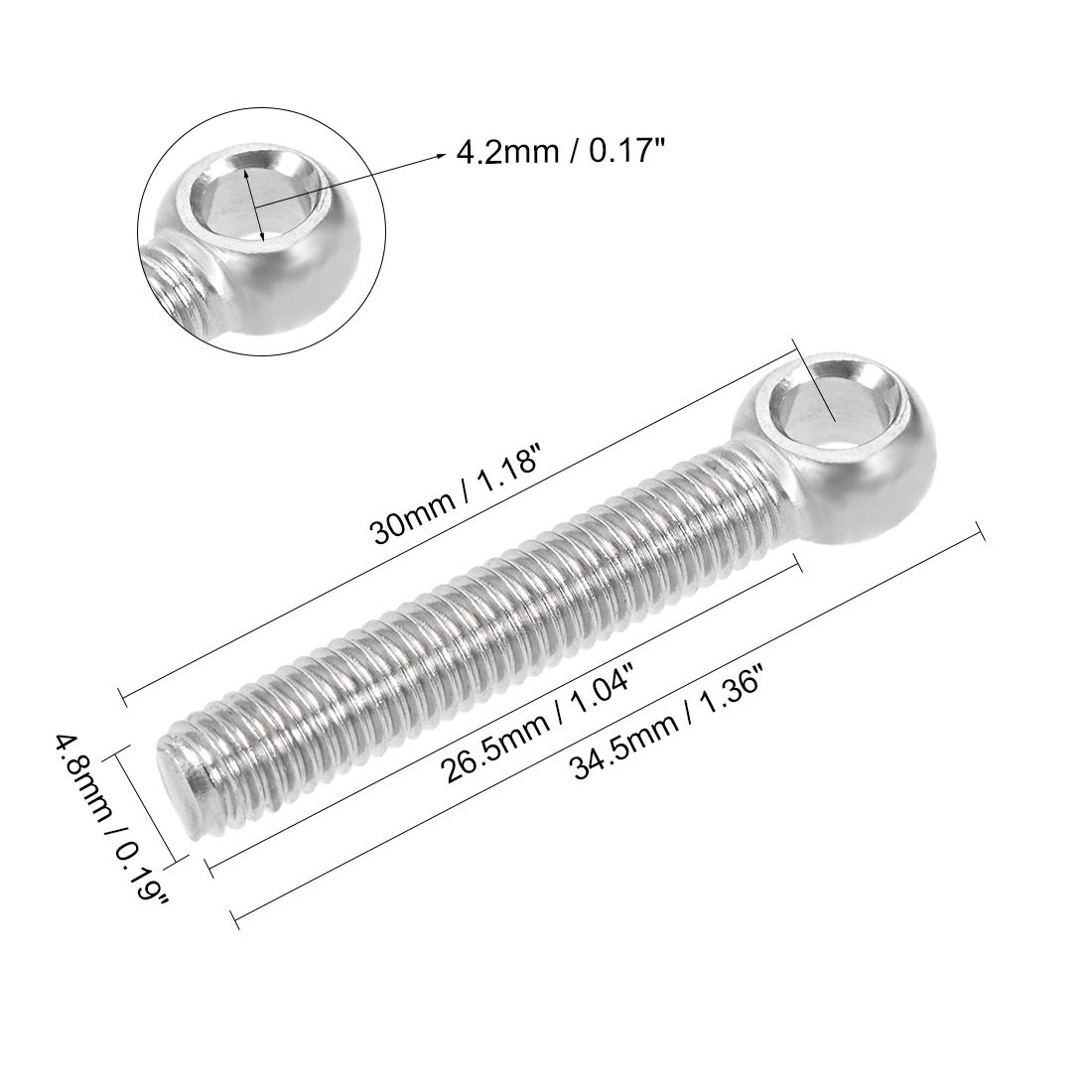 uxcell M5 x 30mm 304 Stainless Steel Machine Shoulder Lift Eye Bolt Rigging 20pcs