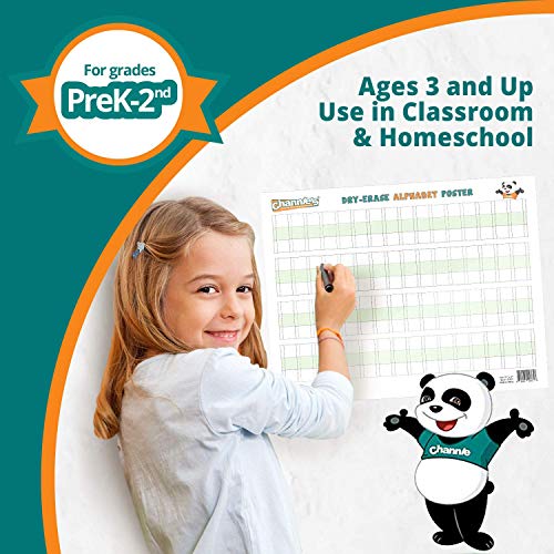 Channie’s Visual Two Sided Large Dry Erase Alphabet & Numbers Poster Board, Use in Classroom and Homeschool; Size 22” x 17”, Ages 3 and Up, PreK – 2nd