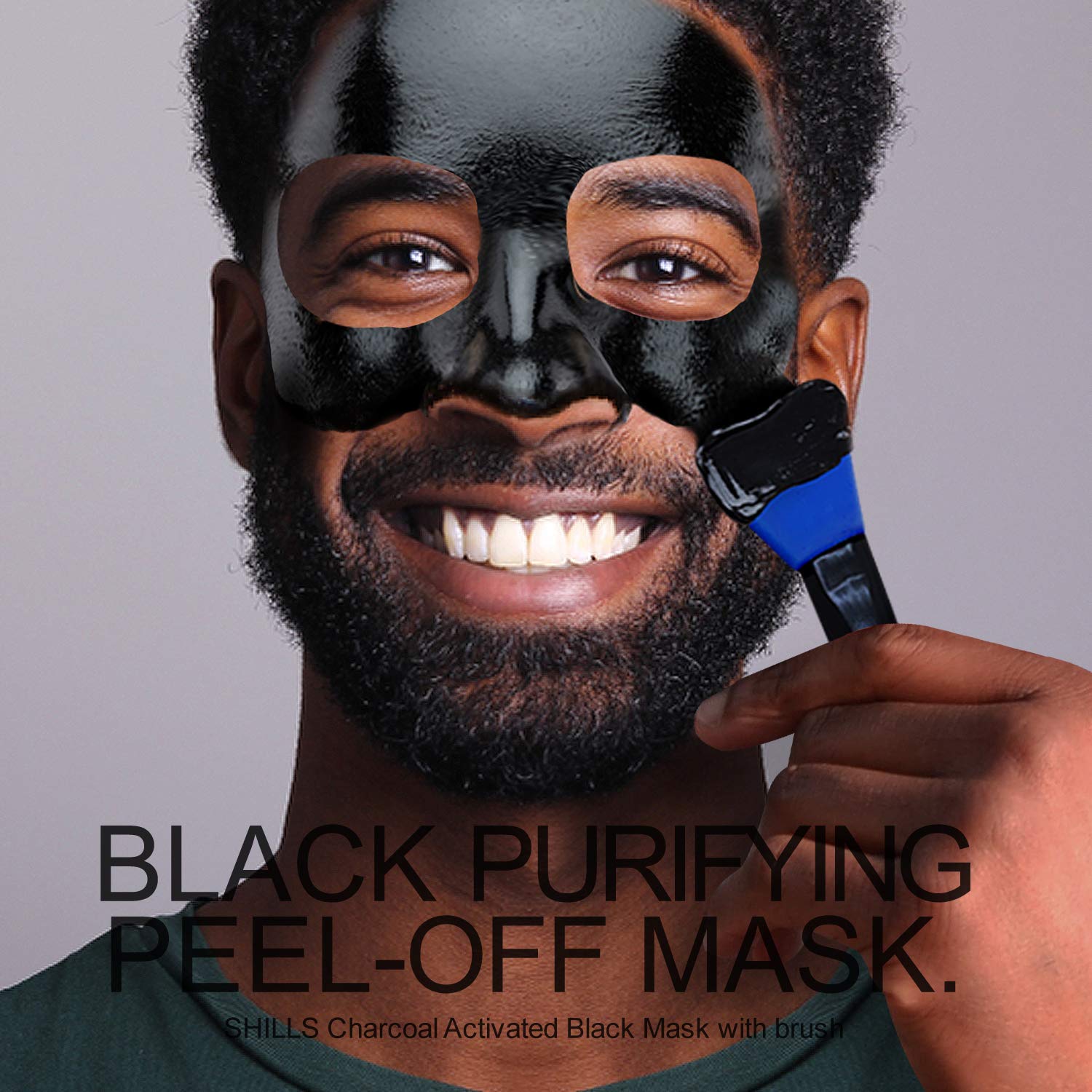 SHILLS Charcoal Mask for Men, Purifying Peel Off Mask, Face Mask Peel Off, Face Mask Deep Clean Pore, Blackhead Remover, 1 Bottle (1.69 fl. oz) and a Brush Set
