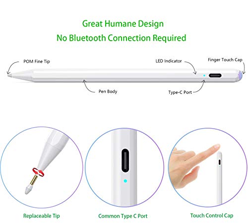 Pencil for Apple iPad Air 5th/4th/3rd Generation,Palm Rejection Stylus Pen for iPad Air 5th/4th/3rd, Tip Stylus Compatible with Apple Pencil 2nd Generation for iPad Air 5/4/3,White