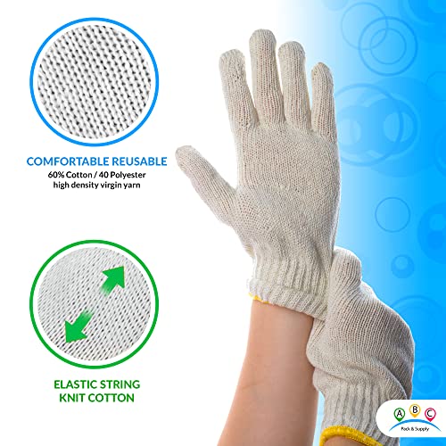AMZ Yellow String Knit Gloves 10" Medium Pack of 24 Work Cotton Gloves for Men, Women Reusable Cotton Work Gloves Medium, Breathable Working Grip Gloves, Thick String Knit Work Gloves, Cloth Gloves