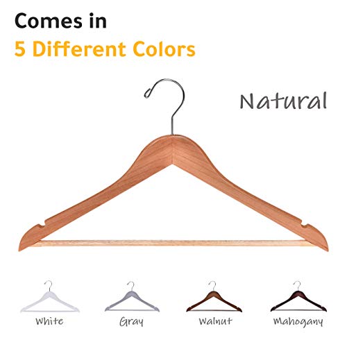 Quality Wooden Hangers - Semi Contoured Hanger Set in 20-Pack - Solid Wood Coat Hangers with Stylish Chrome Hooks - Heavy-Duty Clothes, Jacket, Shirt, Pants, Suit Curved Hangers (Natural, 20)