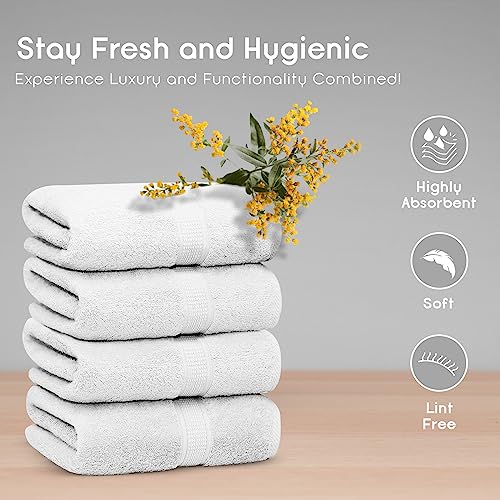 Ariv Towels 4-Piece Large Premium Bamboo Cotton Bath Towels Set- Suitable for Sensitive Skin & Daily Use- Soft, Quick Drying & Highly Absorbent Towels for Bathroom, Gym, Hotel & Spa - 30" X 52"- White