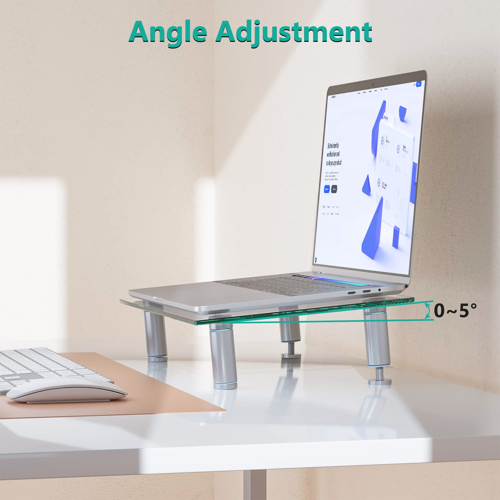 Wali Glass Monitor Stand, Clear Laptop Stand Adjustable Computer Riser for Desktop Display (GTT001-2), 16x10in, 2 Pack, Clear