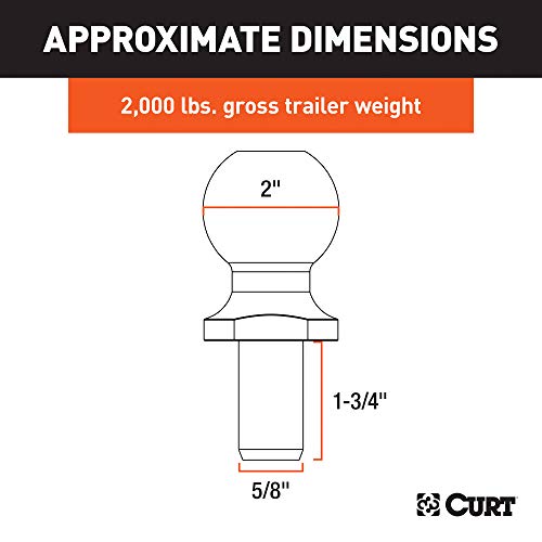 CURT 40098 Chrome ATV, UTV, Lawn Tractor Hitch Ball, 2,000 lbs, 2-Inch Diameter, 5/8 x 1-3/4-Inch Shank