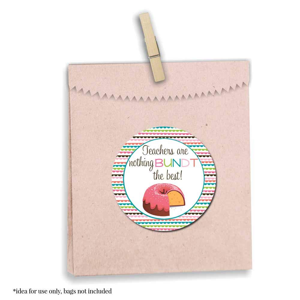 Nothing Bundt The Best Teacher Appreciation Thank You Sticker Labels, 40 2" Party Circle Stickers by AmandaCreation, Great for Envelope Seals & Gift Bags