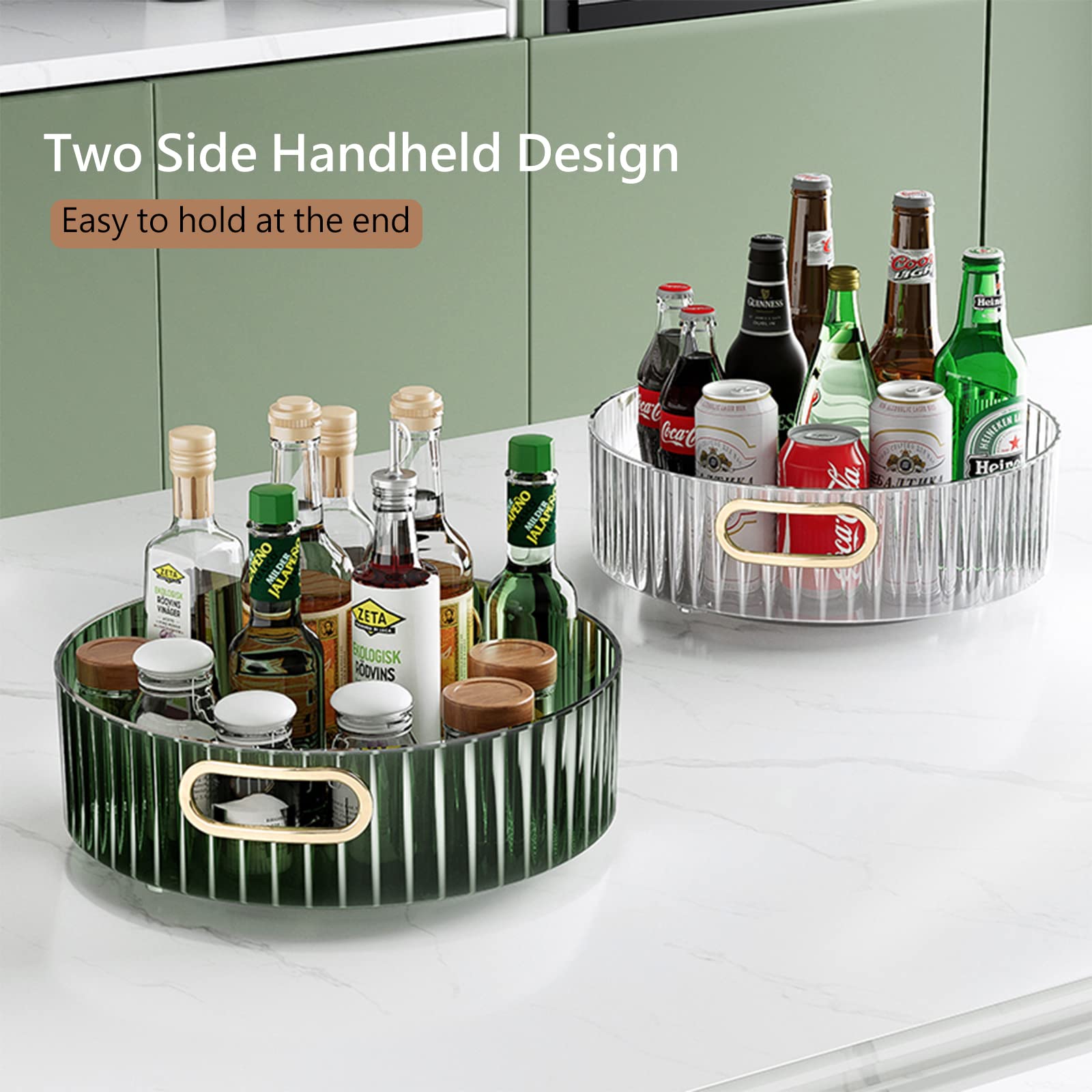 360 °Rotating Lazy Susan Organizer, 9" Large Green Turntable Organizer for Spice Rack, Cabinet, Kitchen Countertop Cupboard, Acrylic Bathroom Counter Organizer for Candle, Lotion Bottle, Cosmetics