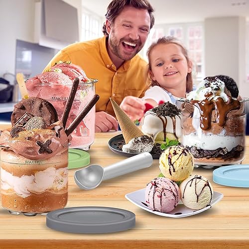 AZLESLOG 16 oz. Containers | Extra Replacement Pints and Lids - Compatible with NC300, NC301,CN305A, NC299AM Series Ice Cream Makers, Airtight and Dishwasher Safe (Pink+Blue+Green+Grey-4 Pack)