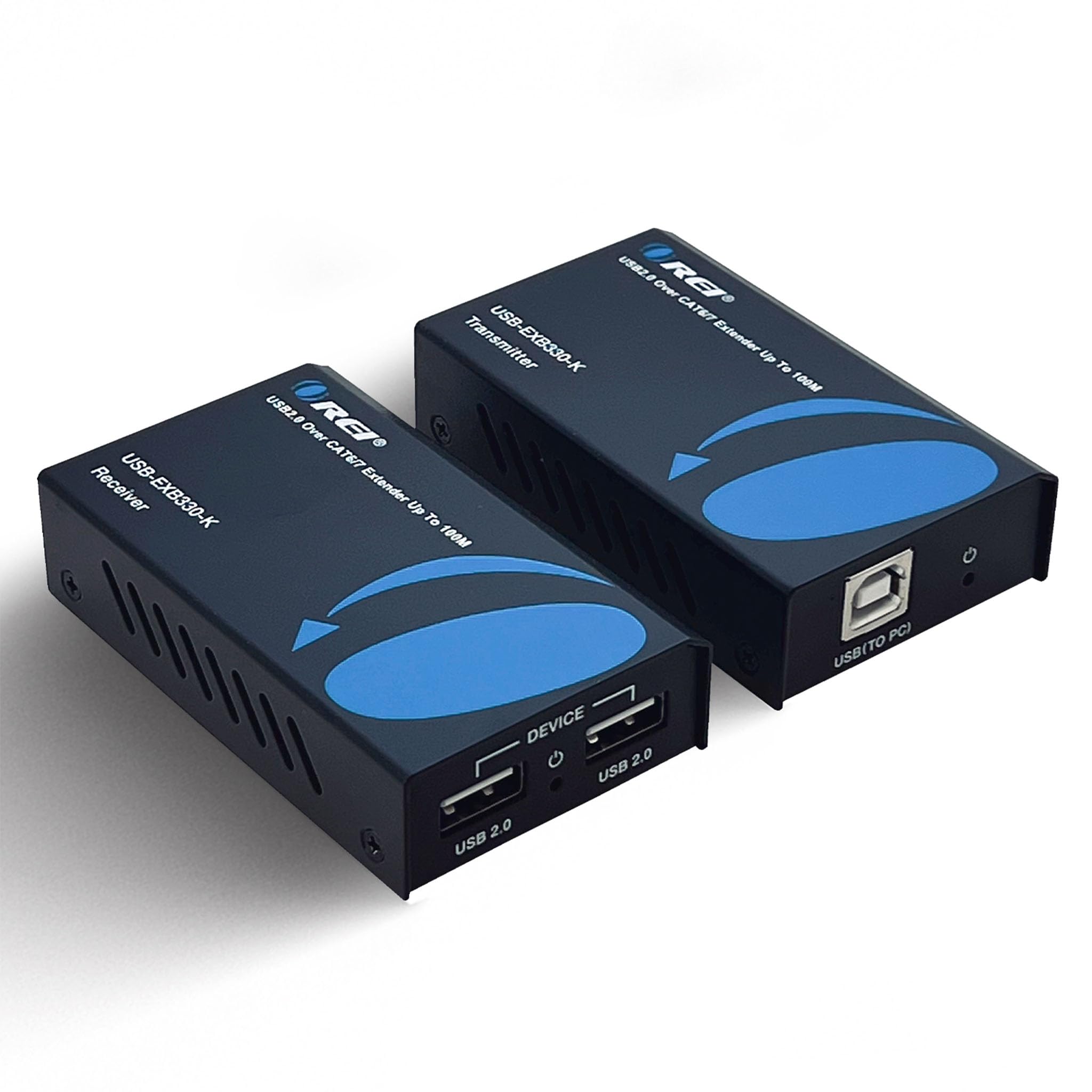 OREI USB Over Ethernet Extender Upto 330 Feet - Extends USB 2.0 Signals Over LAN Ethernet with 2 Ports - Power Over Cable, Long Distance Extension & Support for All Operating Systems (USB-EXB330-K)