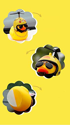 Rubber Duck Toy Car Ornaments Yellow Duck Car Dashboard Decorations with Propeller Helmet (Black＆White)