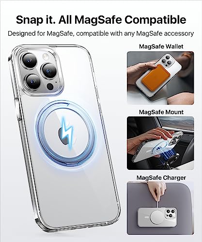 andobil [Upgraded] for iPhone 14 Pro Max Clear Case with 360° Rotatable Ring Stand [Compatible with MagSafe] [Military Grade Protection] Magnetic Invisible Kickstand, Ultra Clear