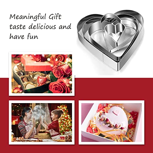 5 Pieces Heart Shape Cookie Cutter Set Valentine Cookie Cutter Stainless Steel Heart Cutter Valentine's Day Present for Sandwiches, Cookie, Biscuit