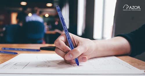AZOR Pin Point Blue Fine Point Writing Pens 0.7mm with Hole for Retractable Cord, Chain, Clipboard or Countertop – Pack of 12