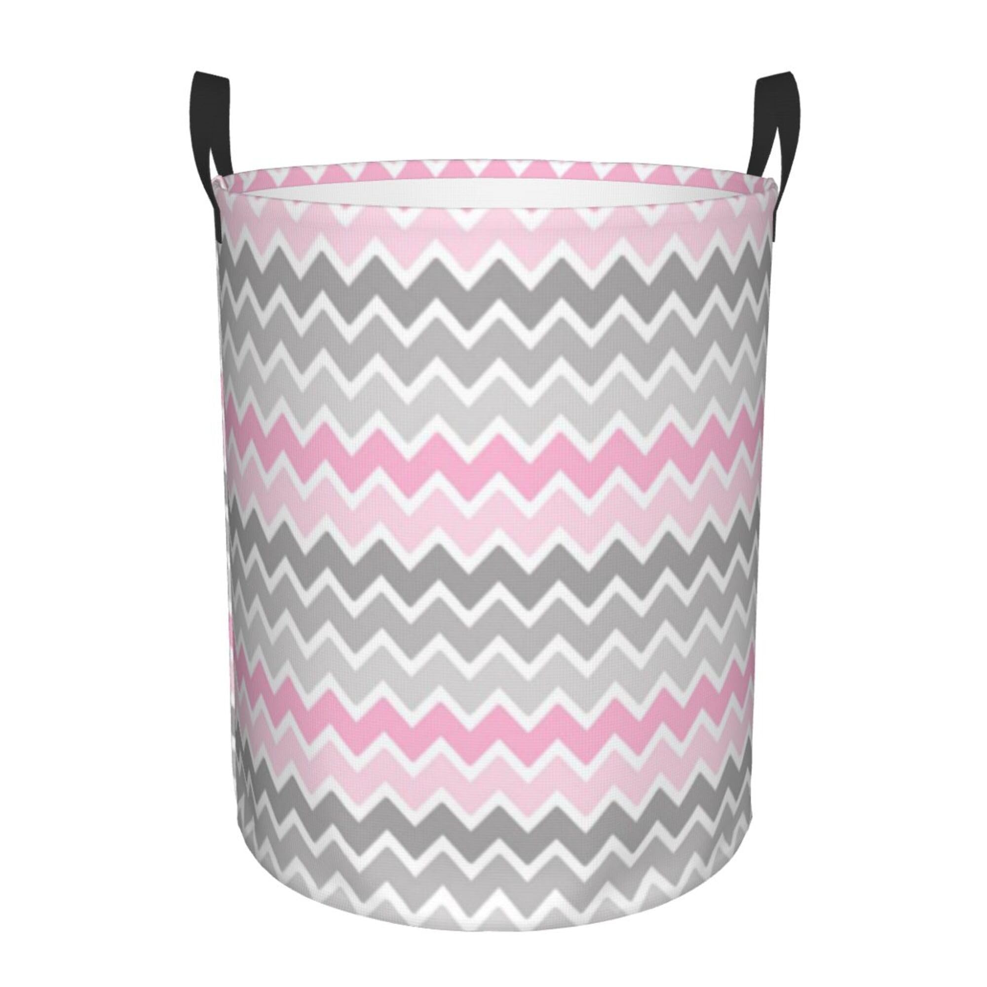 Large Laundry Hamper Bag, Collapsible Laundry Basket Pink Grey Gray Ombre Chevron Dirty Clothes Storage Washing Bin for Bathroom, Dorm Essentials